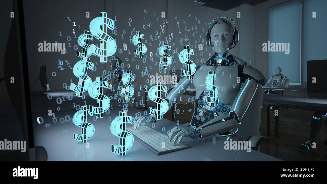 Humanoid Robot Makes Money Stock Photo - Alamy