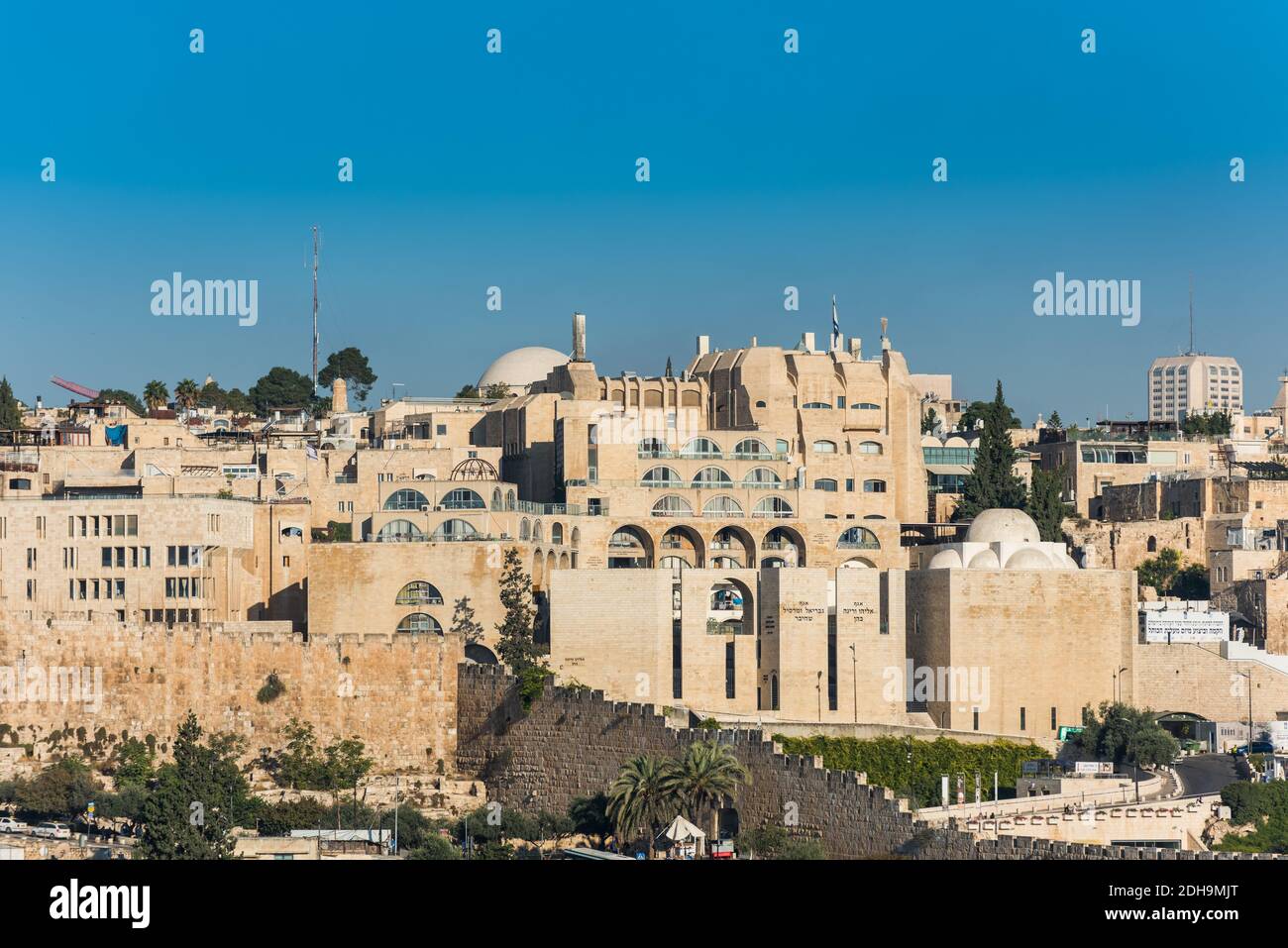 Historic buildings and skylines, and the wall of old city of Jerusalem ...