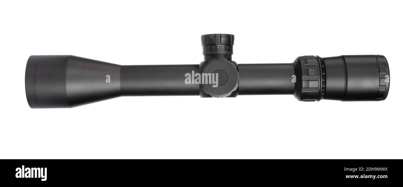 Black scope for a high powered rifle isolated on white Stock Photo - Alamy