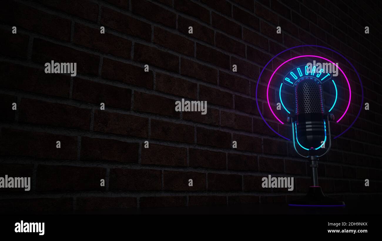 Microphone Neon Sign Podcast Stock Photo - Alamy