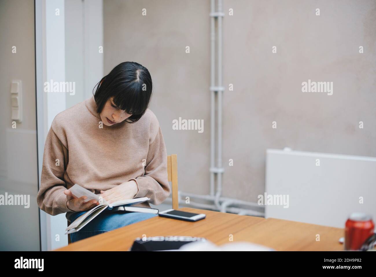 Female computer programmer reading diary in office Stock Photo - Alamy