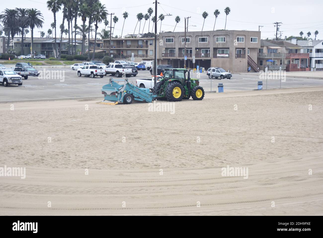 Seal Beach, CA. U.S.A. 10/19/2020. John Deere 6175R tractor towing ...