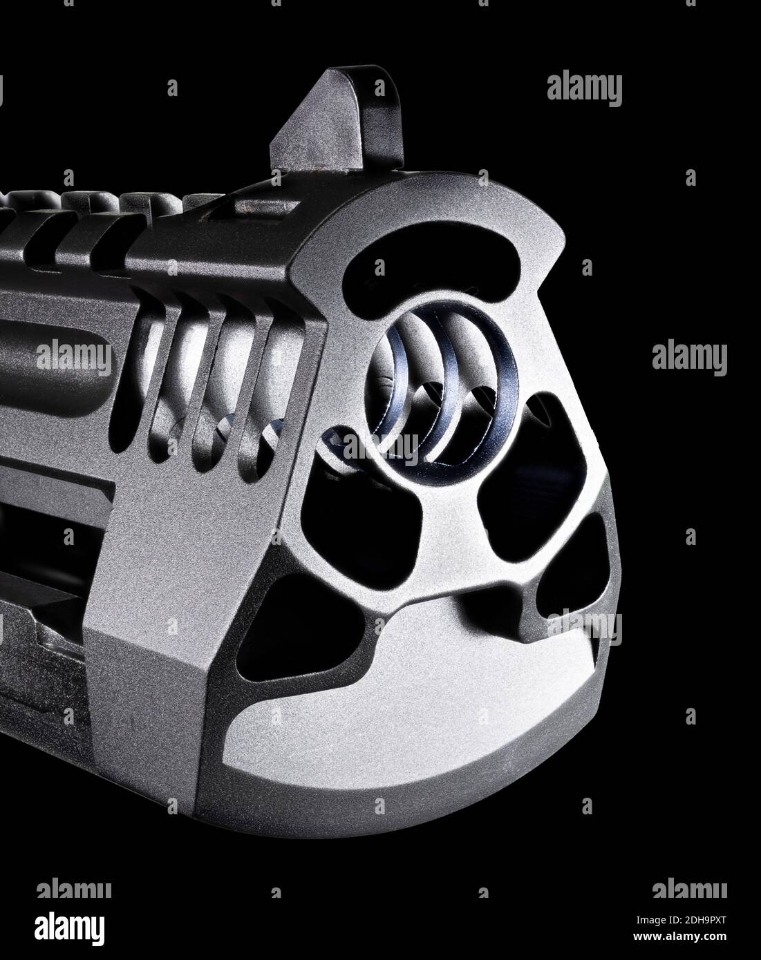 Semi automatic handgun barrel with ports on a black background Stock ...