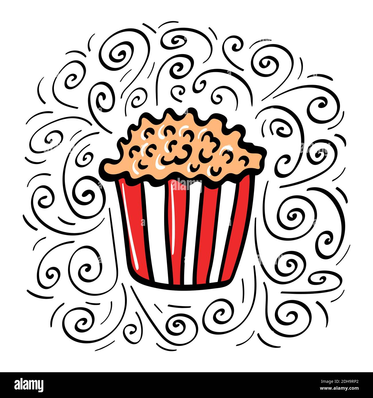 Hand drawn popcorn with decoration. Vector illustration Stock Vector ...