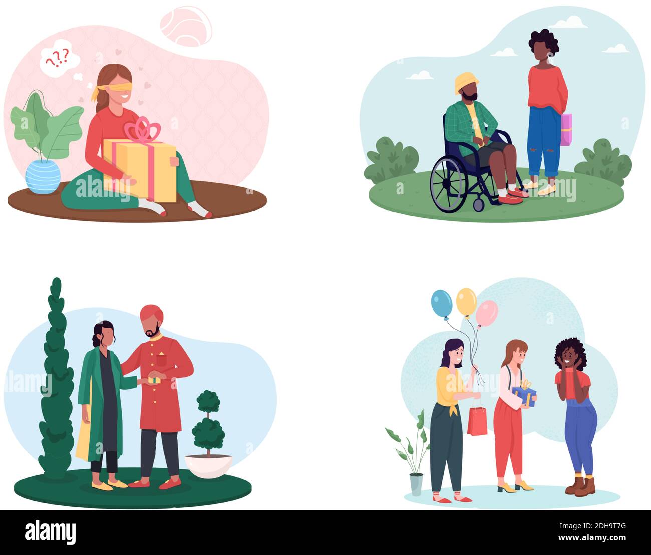 Giving surprise gifts 2D vector web banner, poster set Stock Vector ...