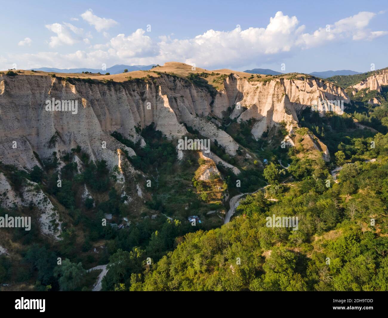 Aerial sunset view of Melnik sand pyramids, Blagoevgrad region ...