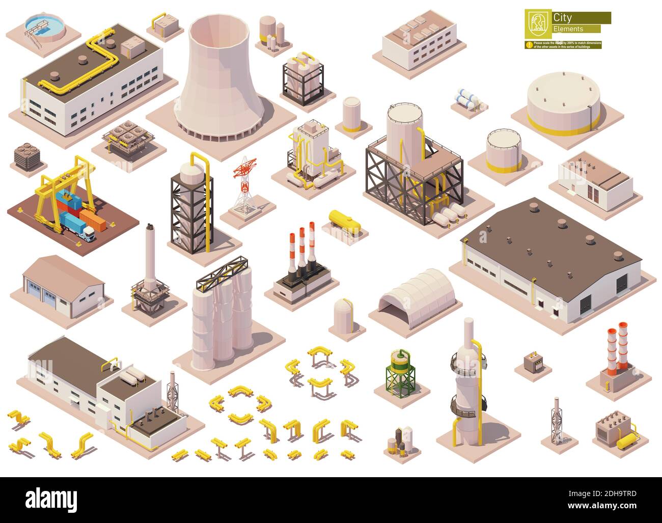 Vector Isometric Factory Buildings And Machinery Set Stock Vector Image