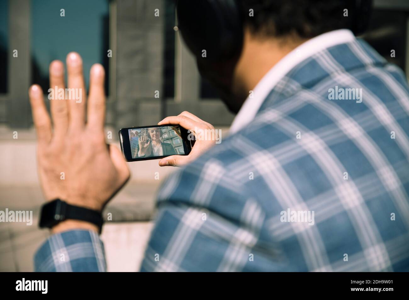 Business meeting using video on mobile phone Stock Photo - Alamy