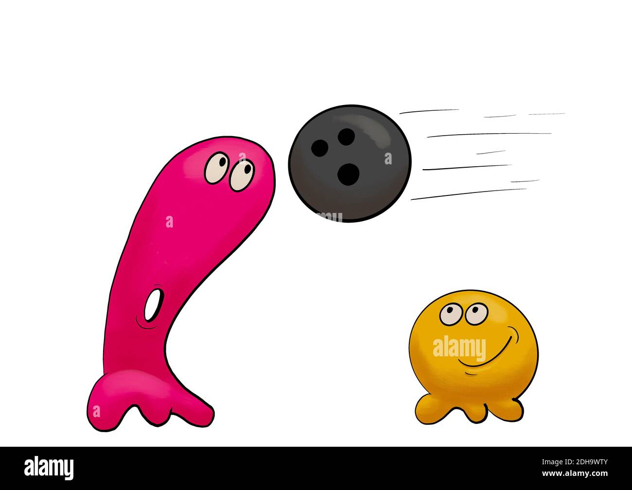 Funny cartoon illustration of two characters playing bowling the wrong ...