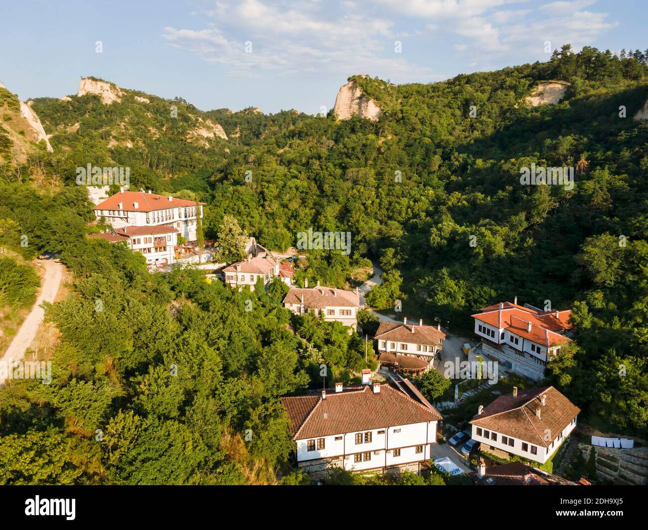 Aerial view of historical town of Melnik, Blagoevgrad region, Bulgaria ...