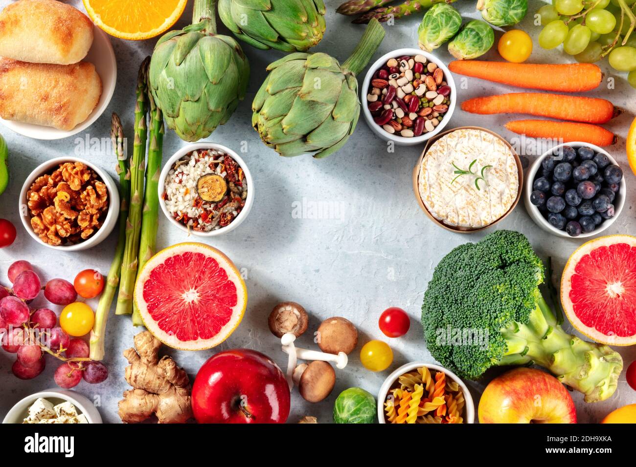 Vegetarian food background with a place for text, a flat lay, shot from ...