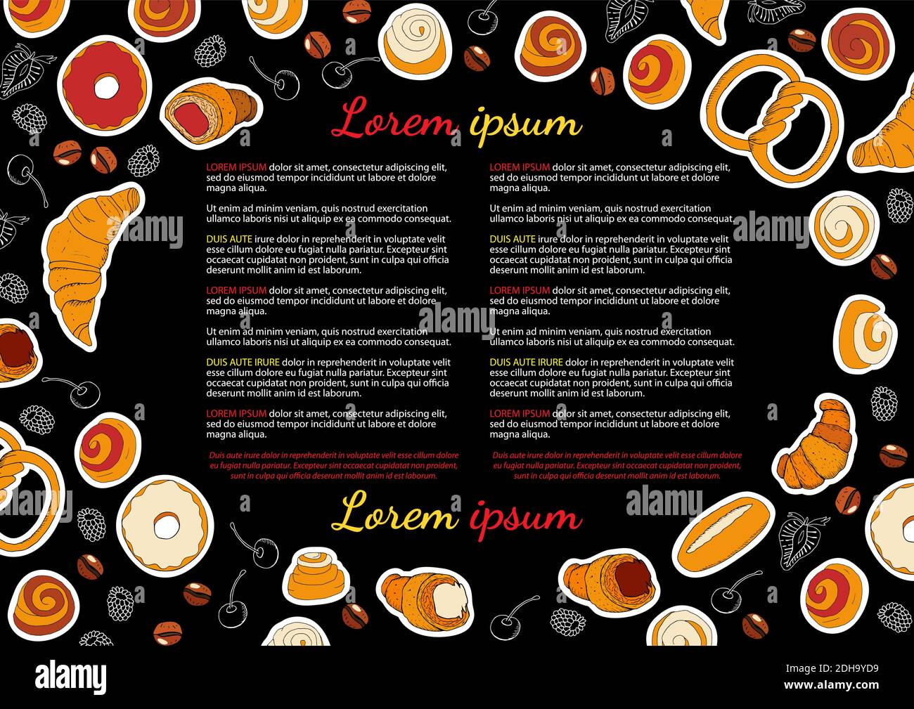 Vector bakery hand drawn illustration. Template with bread and pastry ...