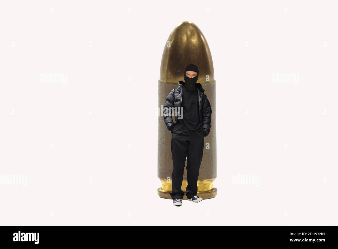 An isolated shot of a male standing in a cartridge of bullet Stock ...