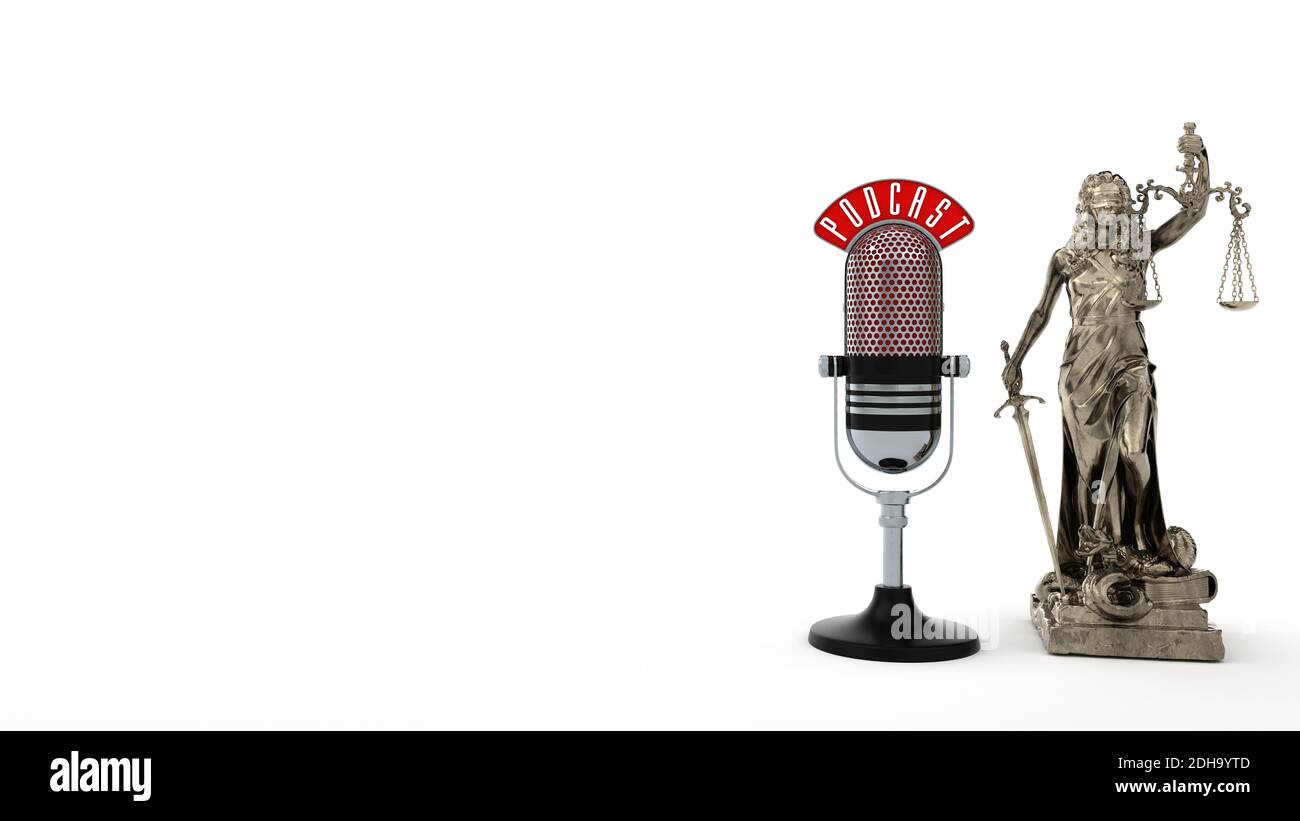 Microphone Podcat Lady Justice Statue Stock Photo - Alamy