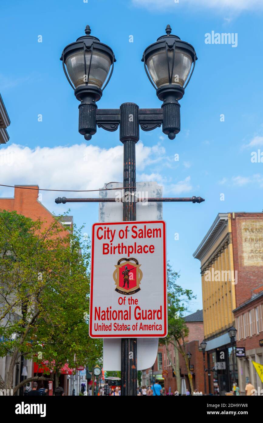 City of Salem Birthplace of the National Guard sign on Essex Street ...