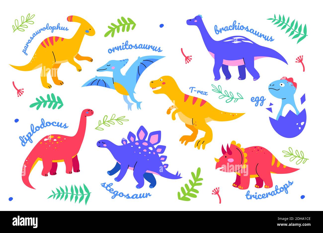 Different dinosaurs - set of flat design style characters. Extinct ...