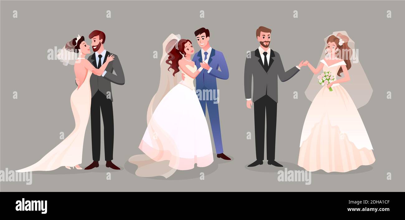 Marriage wedding couple set, cute newlywed bride and groom Stock Vector ...