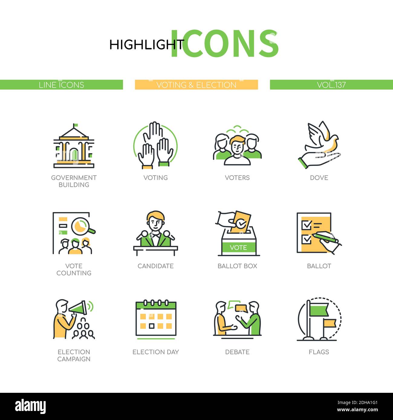 Voting and election - modern line design style icons set. Politics and ...