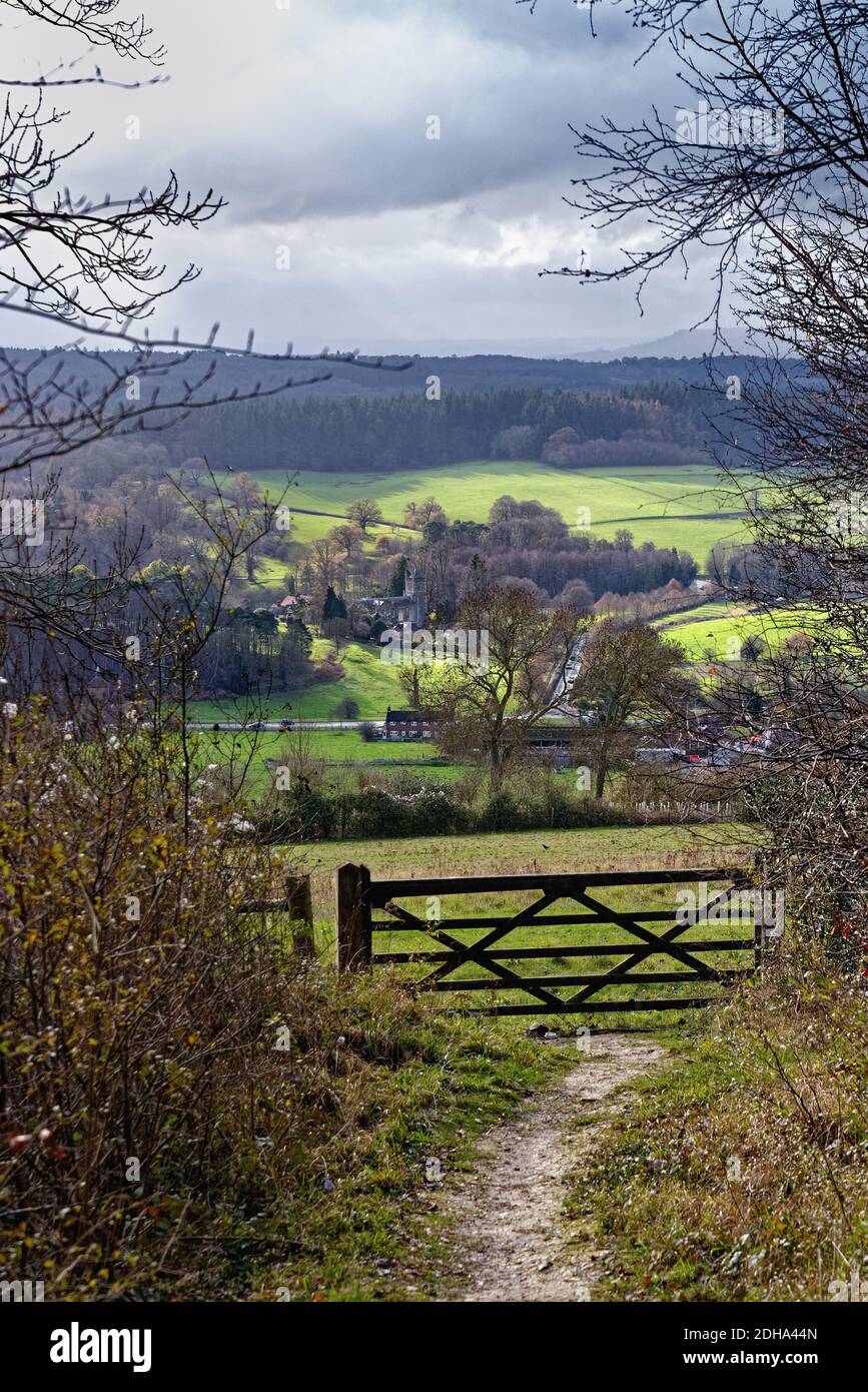 The view of the Surrey countryside from the North Downs near Albury on ...