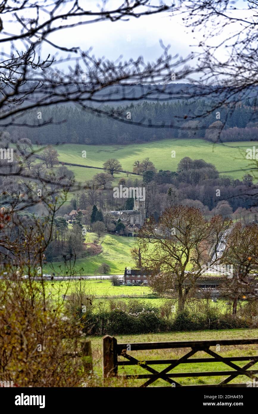 The view of the Surrey countryside from the North Downs near Albury on ...
