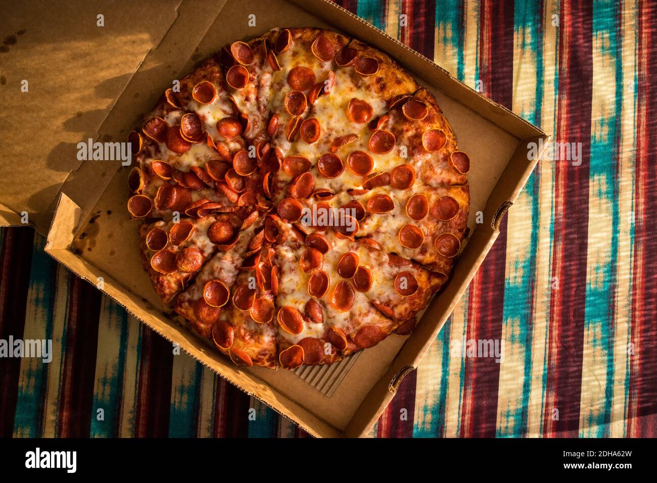 Large Pepperoni Pizza Delivered (overhead Stock Photo - Alamy