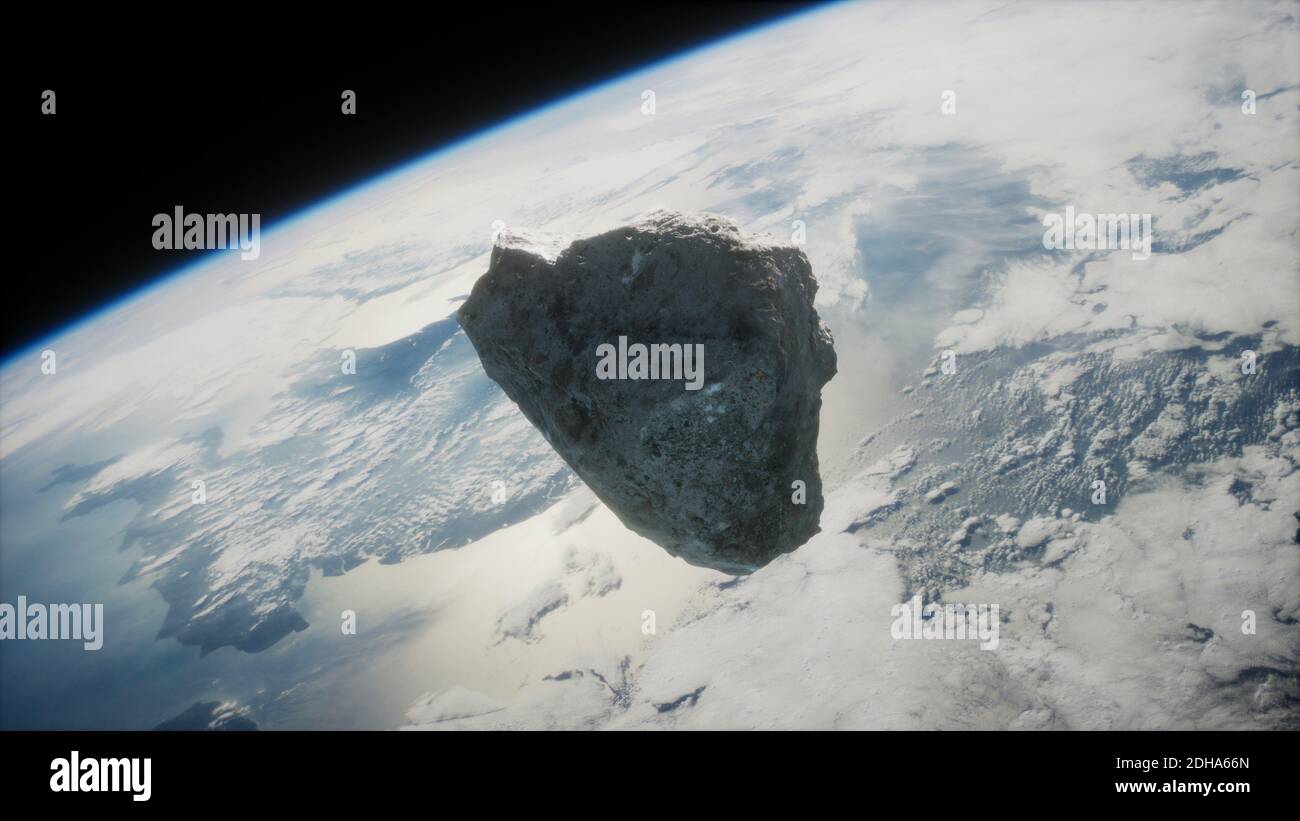 Dangerous asteroid approaching planet Earth Stock Photo - Alamy