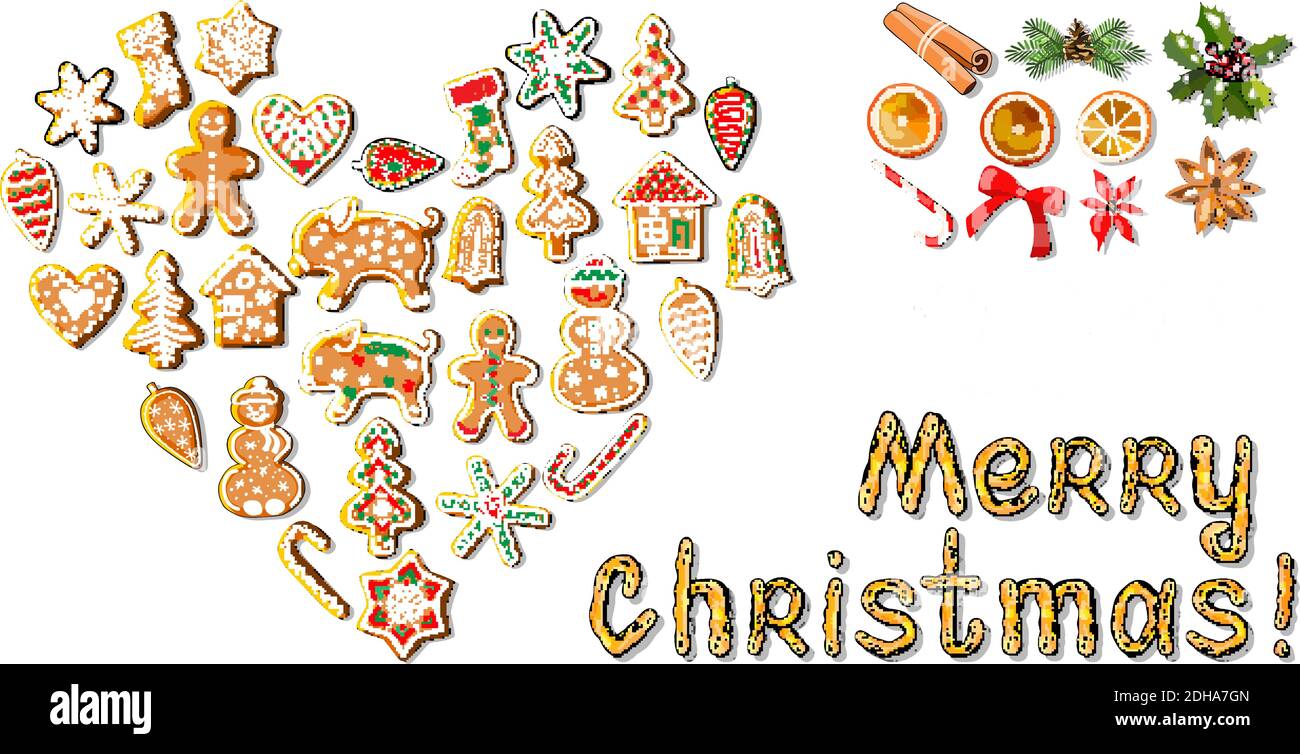 Vector Set of gingerbreads and traditional Christmas symbols isolated ...