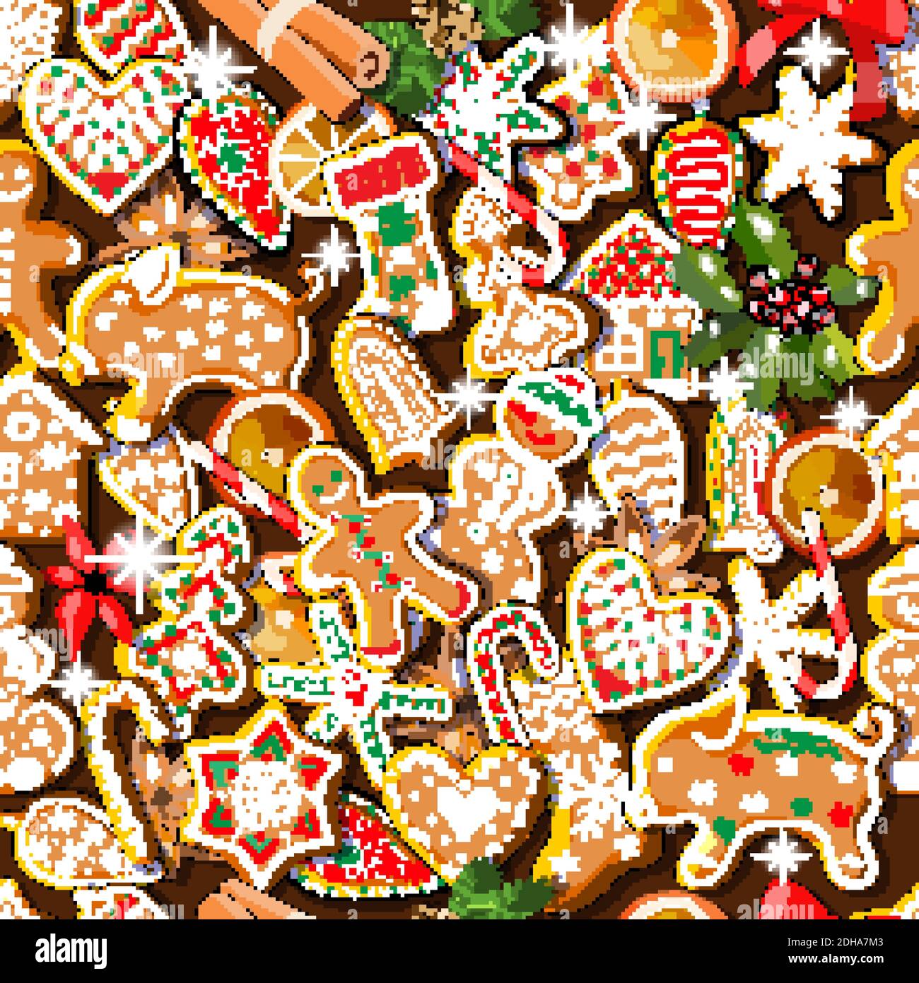 Endless texture with traditional Christmas symbols. Seamless vector ...