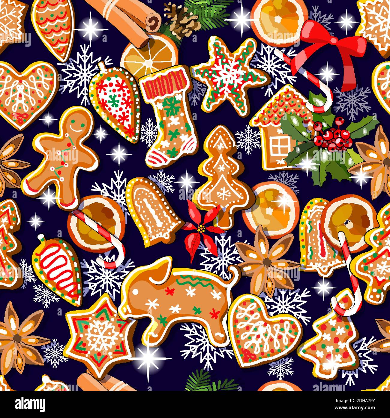 Endless texture with traditional Christmas symbols. Seamless vector ...