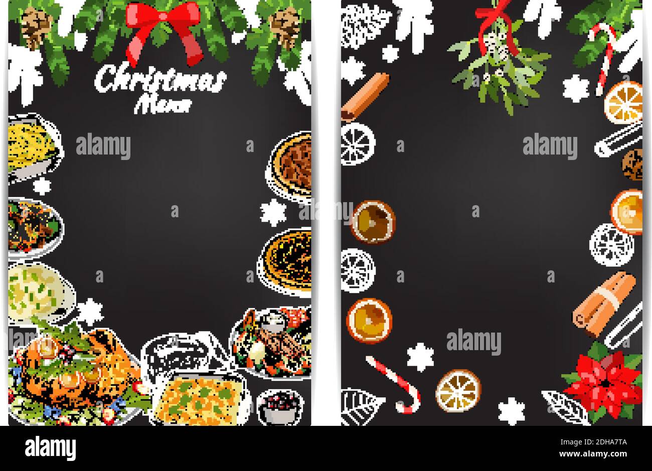 Hand-drawn chalk restaurant festive menu template on chalkboard. Vector ...