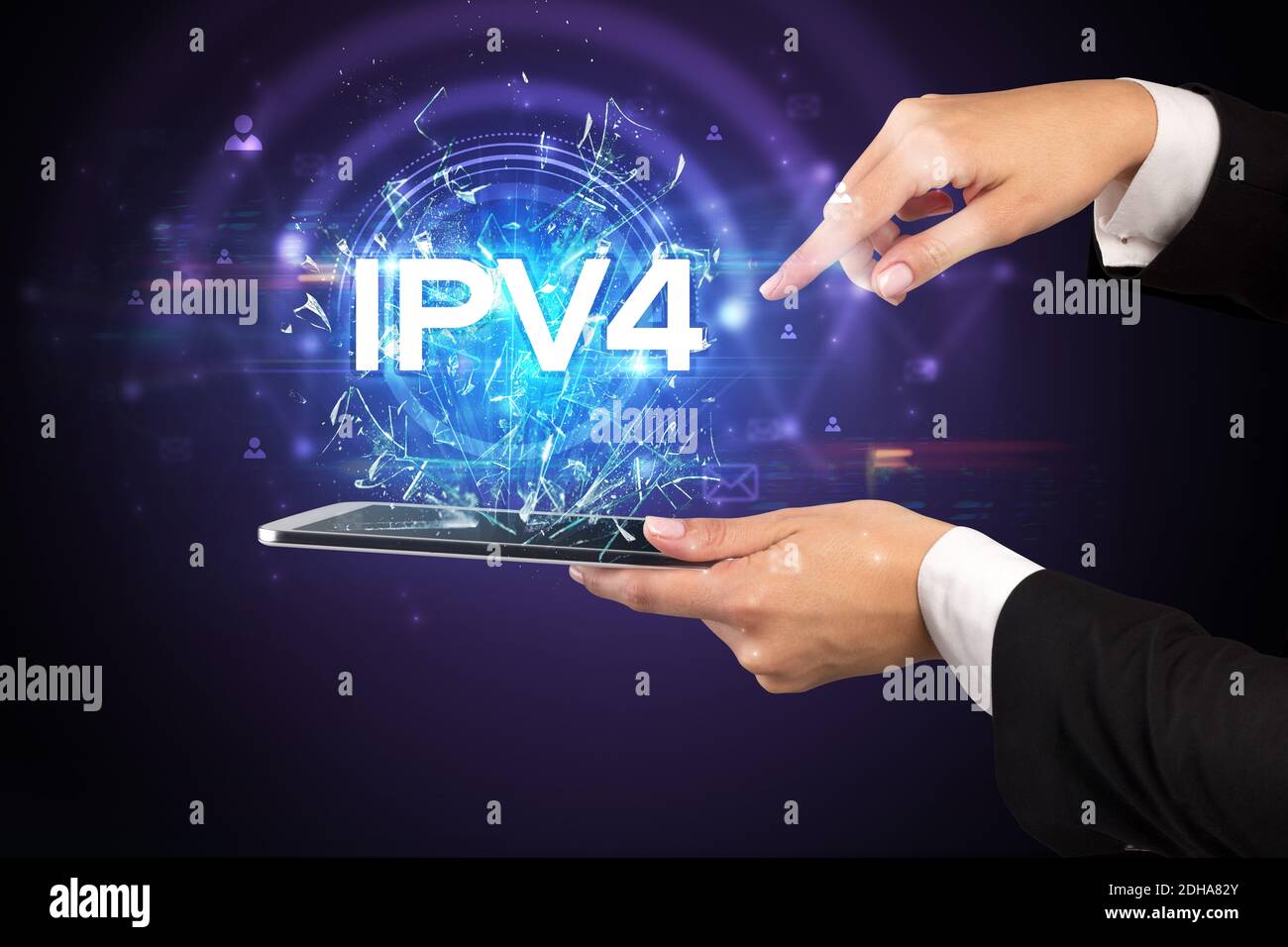 Close-up of a touchscreen with IPV4 abbreviation, modern technology ...