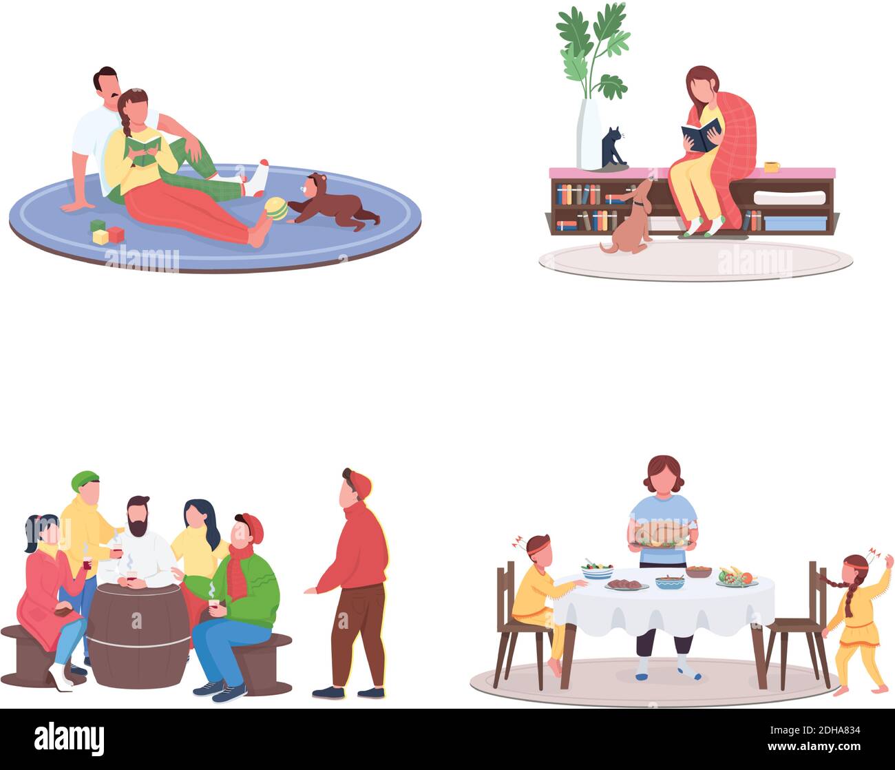 Autumn holiday people flat color vector faceless character set Stock ...