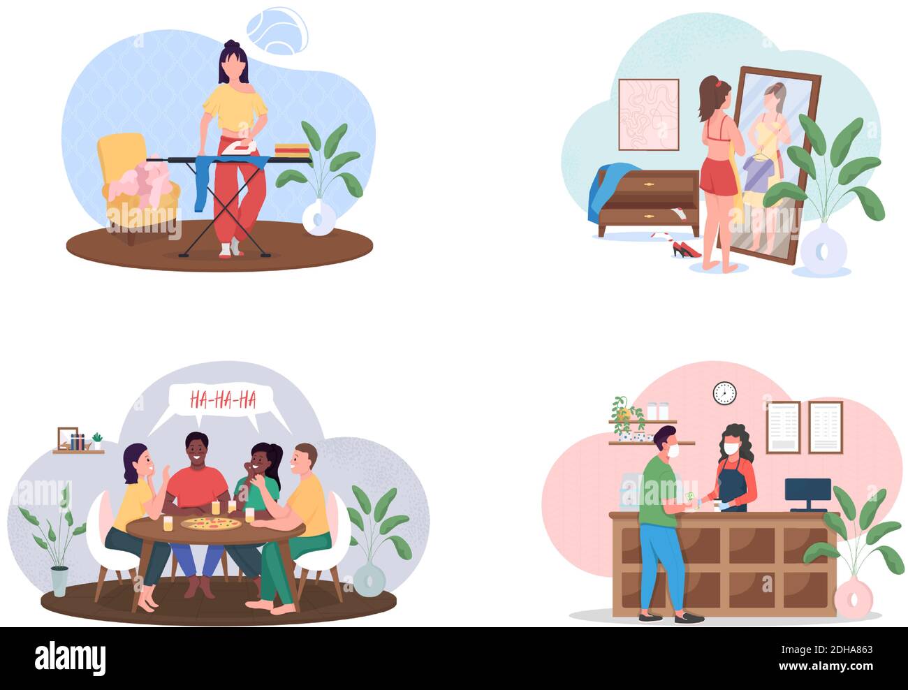 Lockdown routine flat color vector faceless character set Stock Vector ...