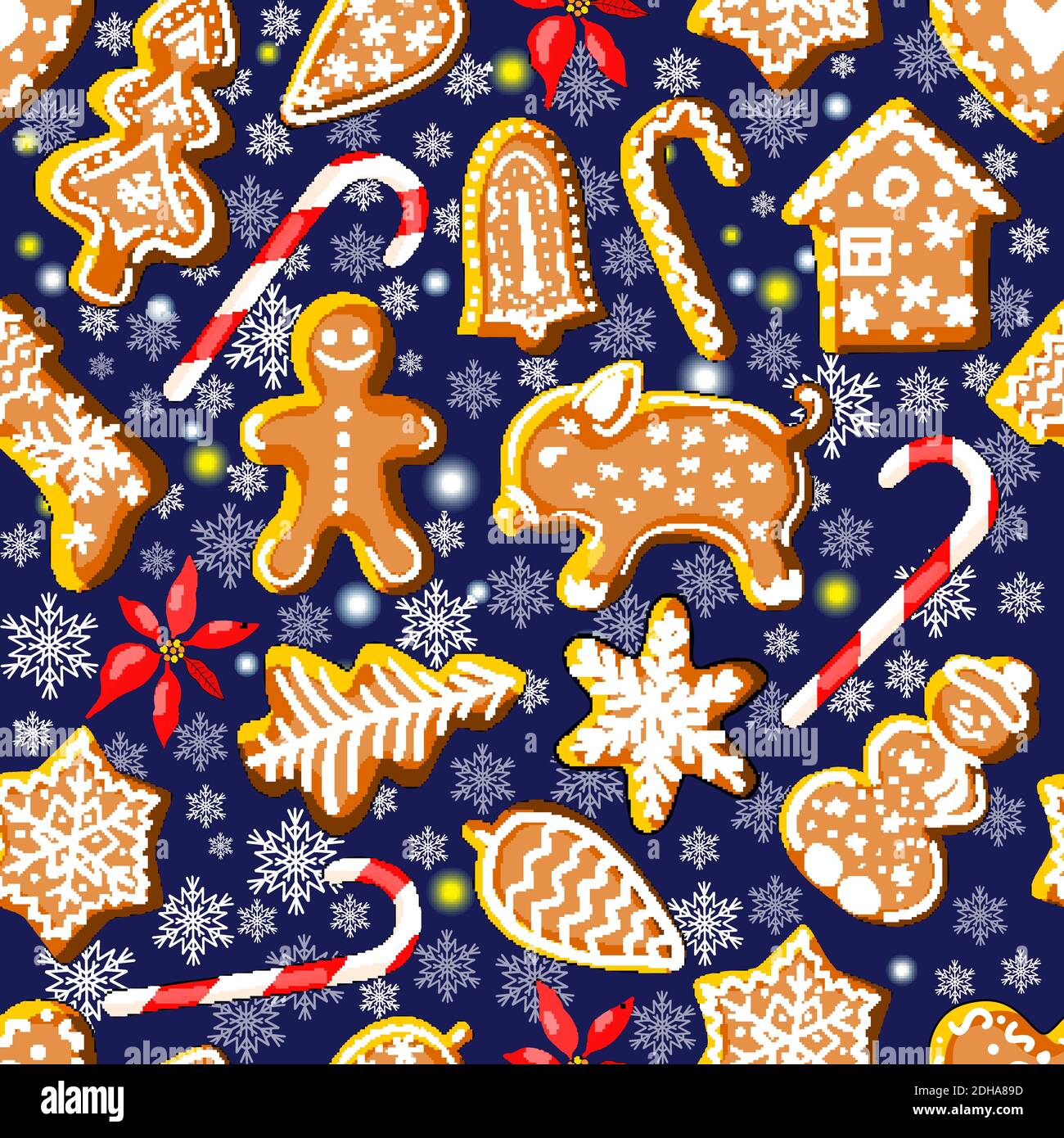 Endless texture with traditional Christmas symbols, snowflake, stars ...