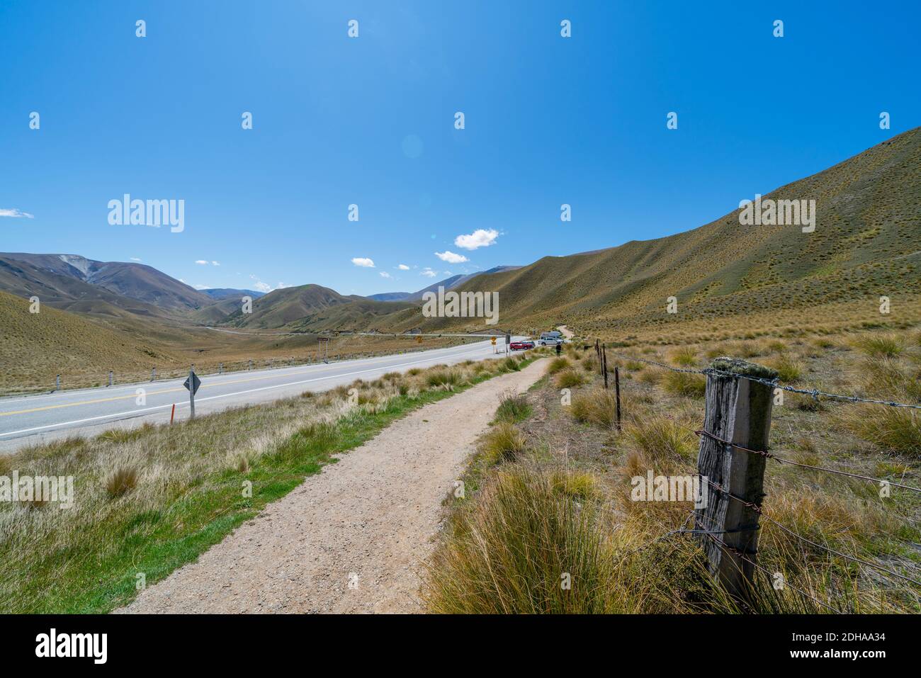 Lindis Pass New Zealand - November 11 2020; Landscape from lookout at ...