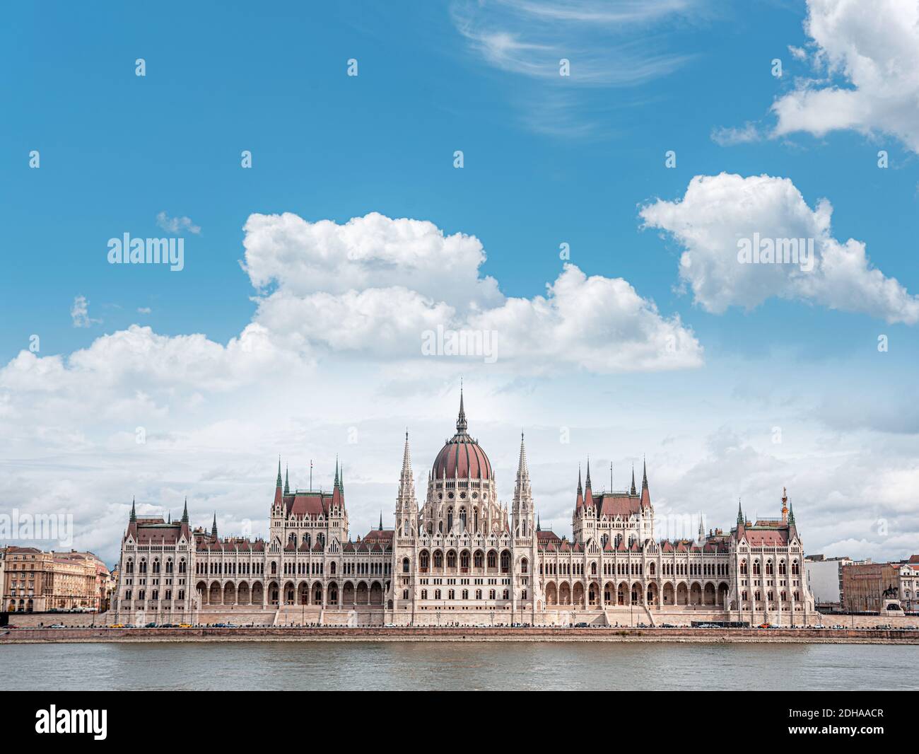 The Hungarian Parliament building on a rainy fall day in Budapest, the ...