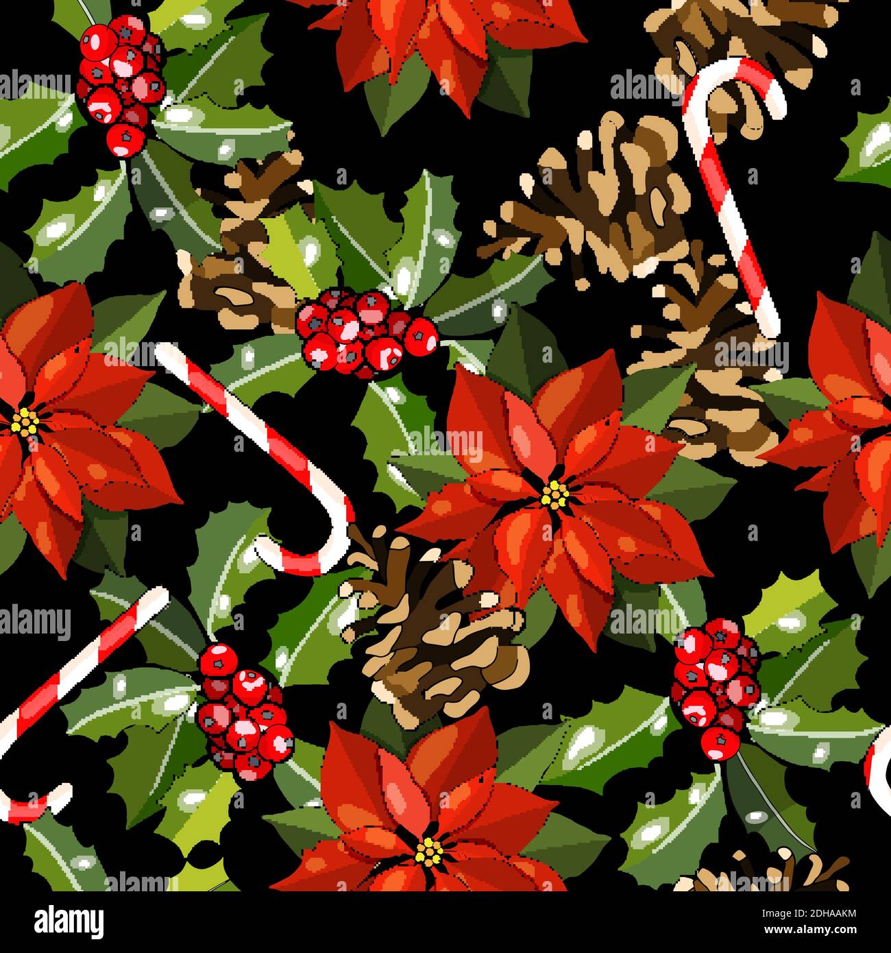 Vector seamless festive pattern with traditional Christmas poinsettias ...