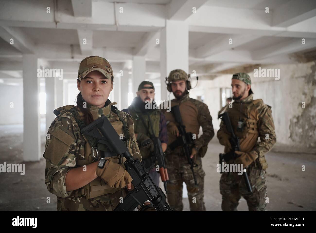 Soldier squad team portrait in urban environment Stock Photo - Alamy