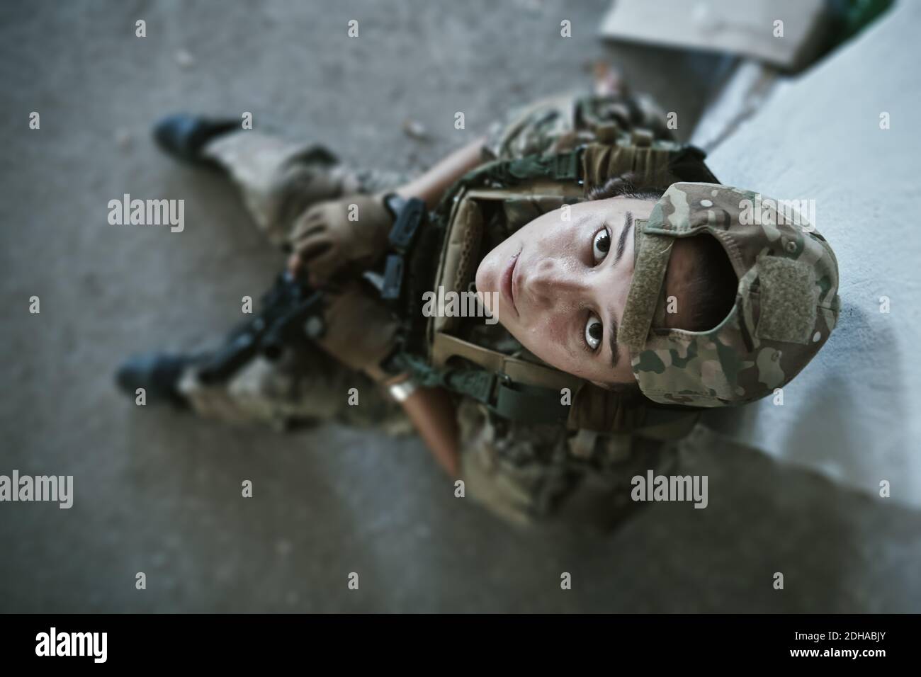 Military female soldier having a break Stock Photo - Alamy