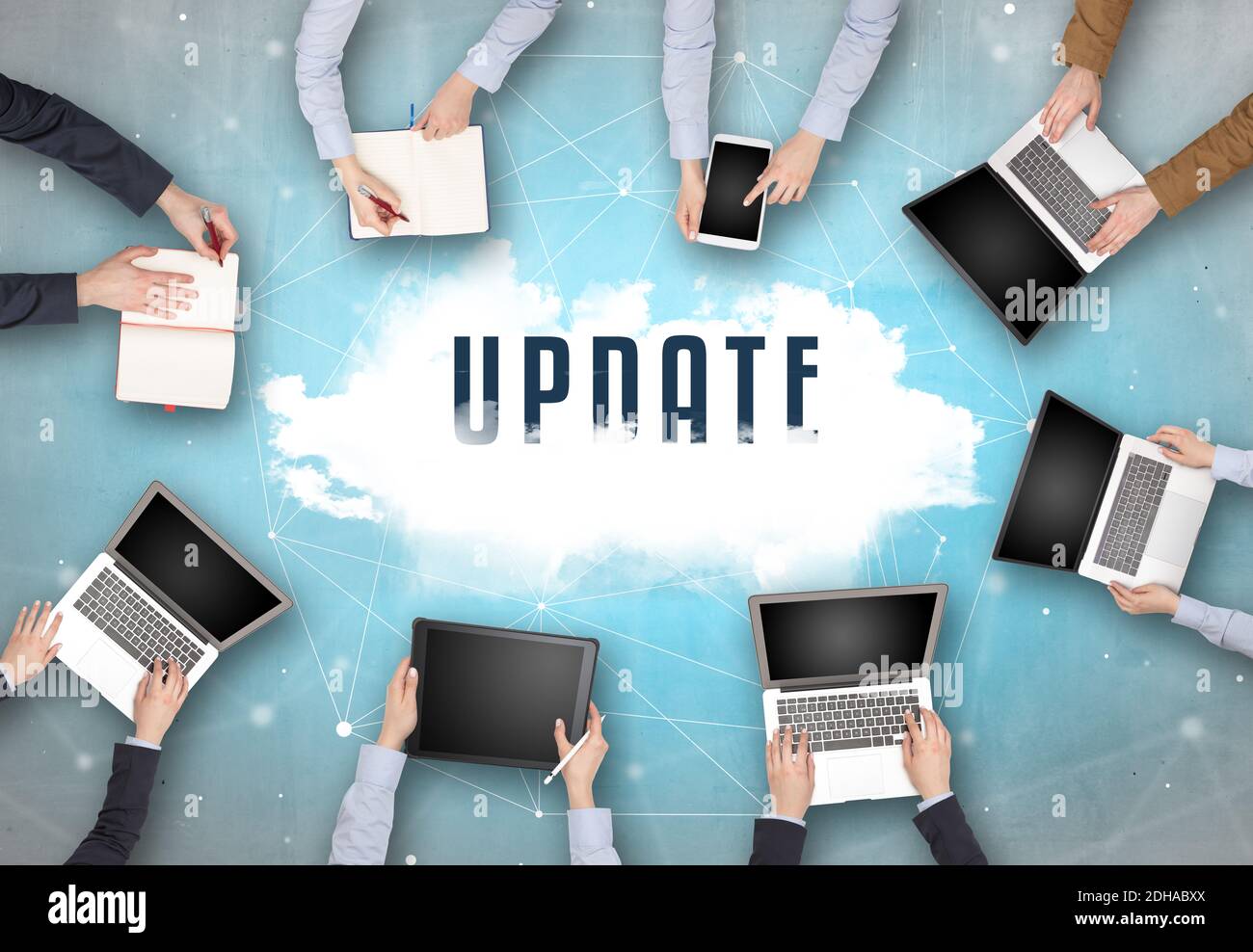 Group of people having a meeting with UPDATE insciption, web security ...