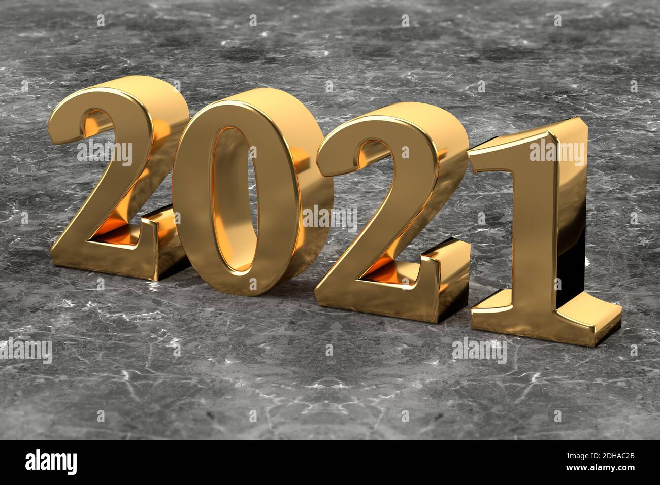 New year concept. Golden number 2021 on marble background. 3d rendering ...