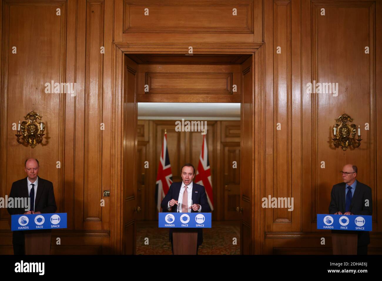 (left to right) Chief Medical Officer Chris Whitty, Health Secretary ...