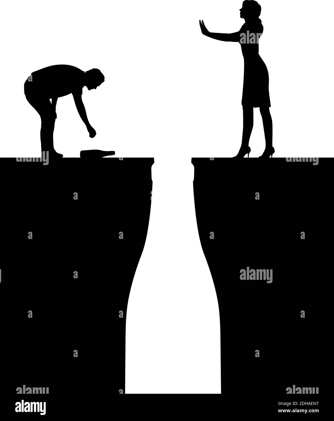 Silhouettes man and woman on different parts of the abyss because of ...