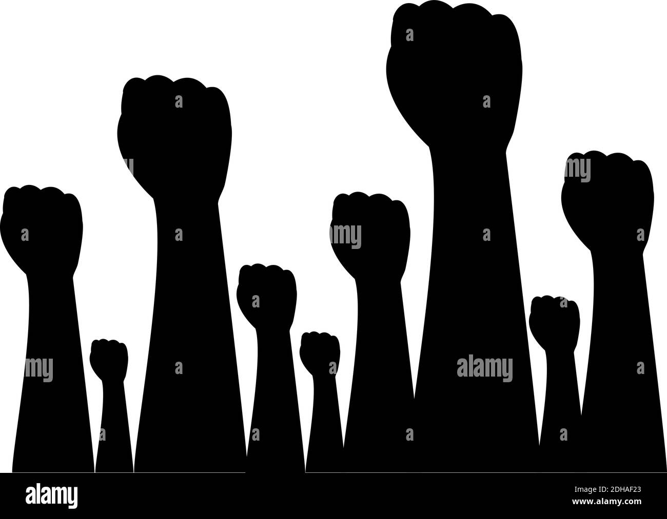 Silhouettes of hand and clenched fist held in protest. Illustration ...
