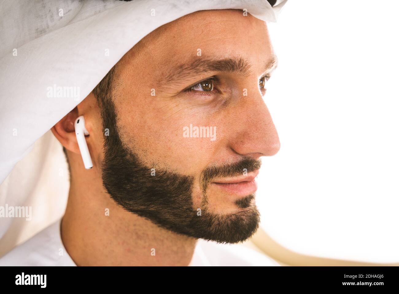 Arabic man wearing kandora in emirates style flying on exclusive ...