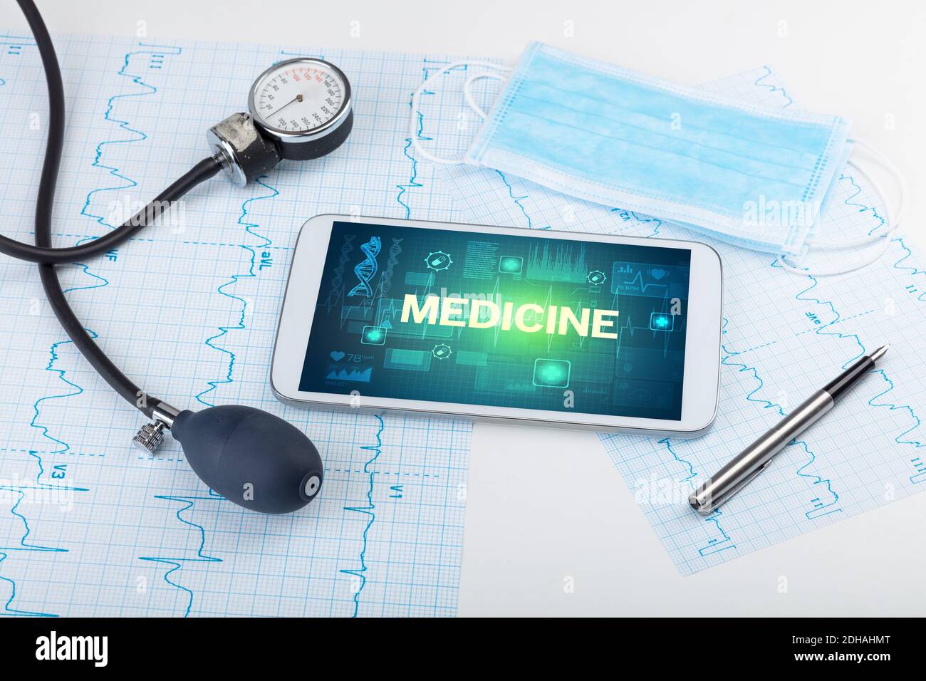 Tablet pc and medical stuff with MEDICINE inscription, prevention ...