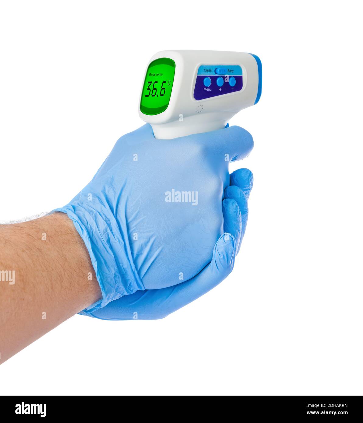 Hand with infrared thermometer Stock Photo - Alamy