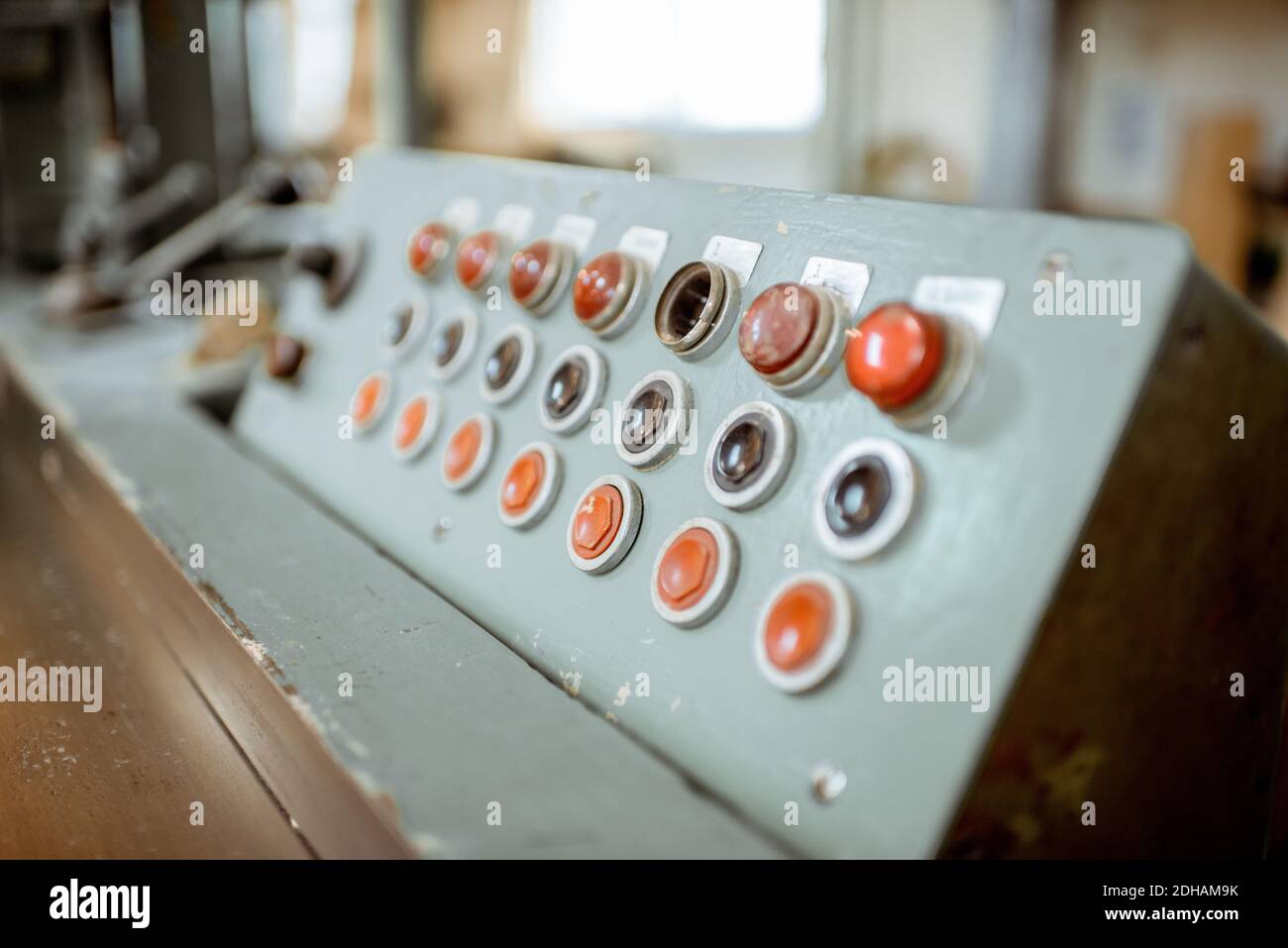 Control panel of an old woodworking machine at the joinery Stock Photo ...