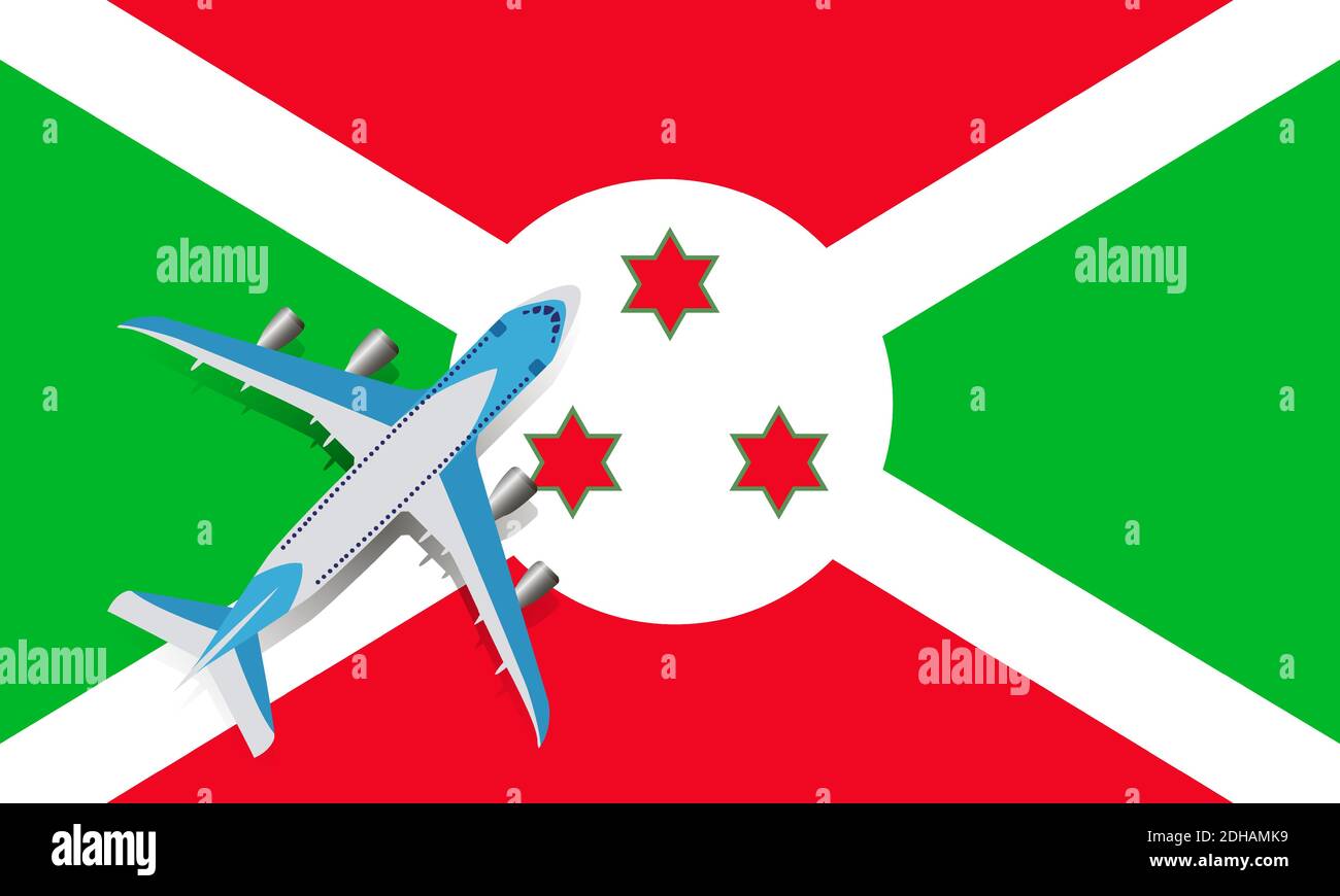 Vector Illustration of a passenger plane flying over the flag of ...