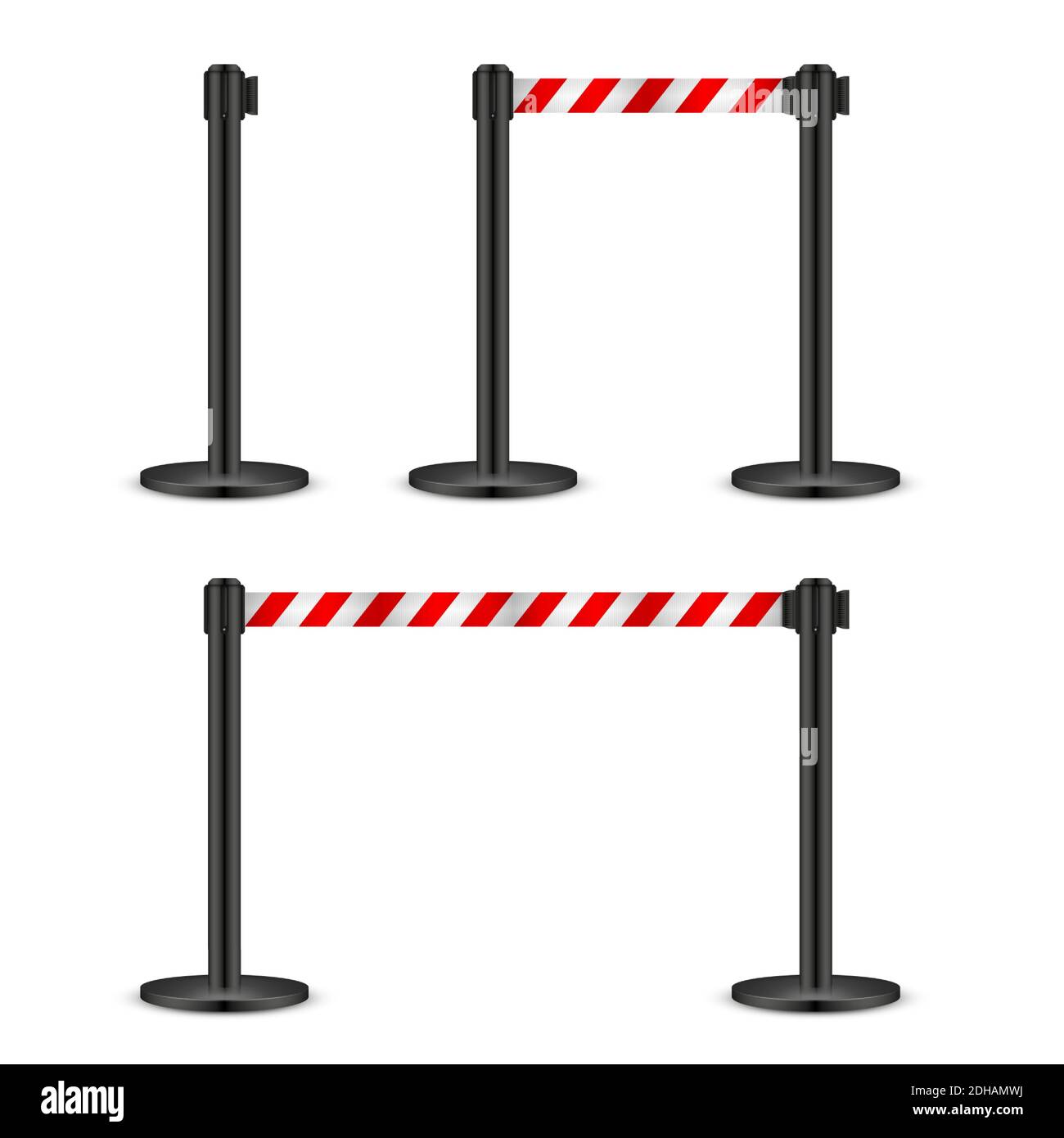 Realistic vector retractable belt stanchion. Crowd control barrier ...